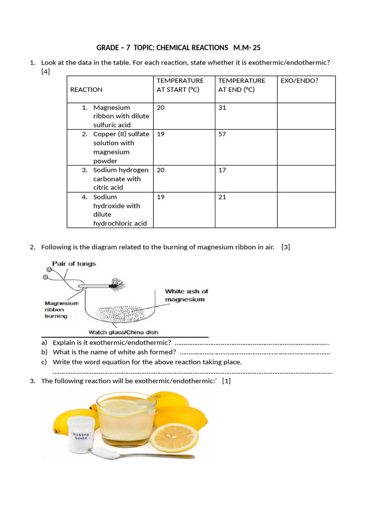 worksheet grade 7 reactivity series | PDF | Chemical Reactions | Magnesium