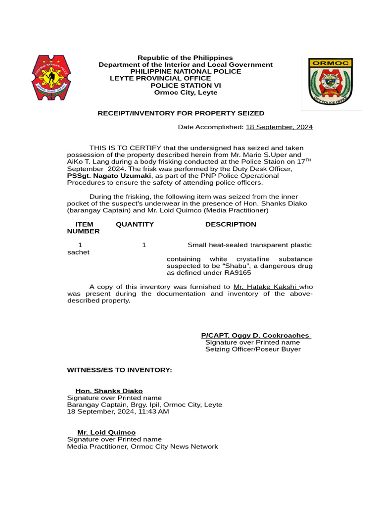 16- inventory property seized | PDF