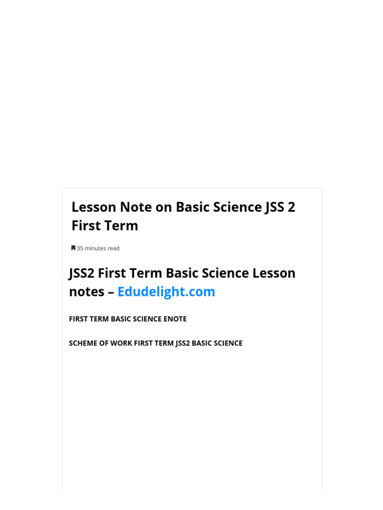 Lesson Note On Basic Science JSS 2 First Term | PDF | Adolescence | Thought