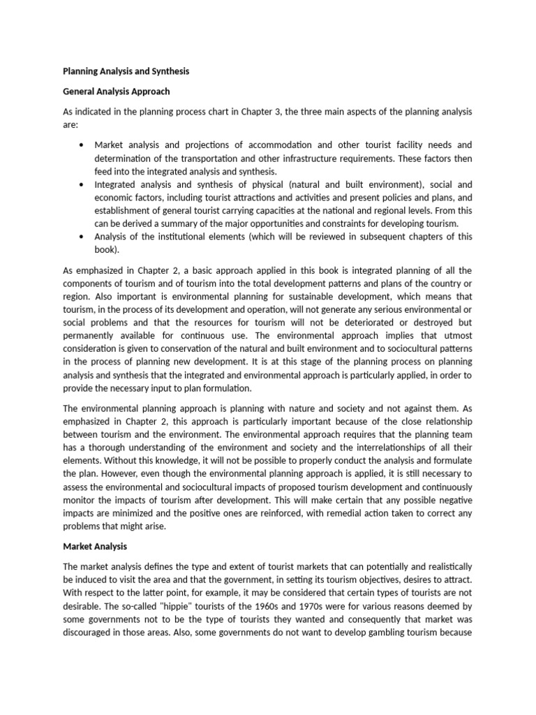 Planning Analysis and Synthesis | PDF | Tourism | Market Segmentation