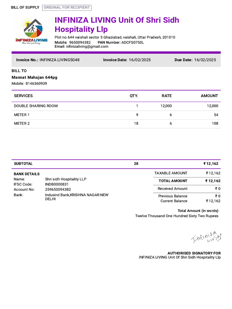 INFINIZA LIVING5048-sales Invoice-Mannat Mahajan 644pg | PDF