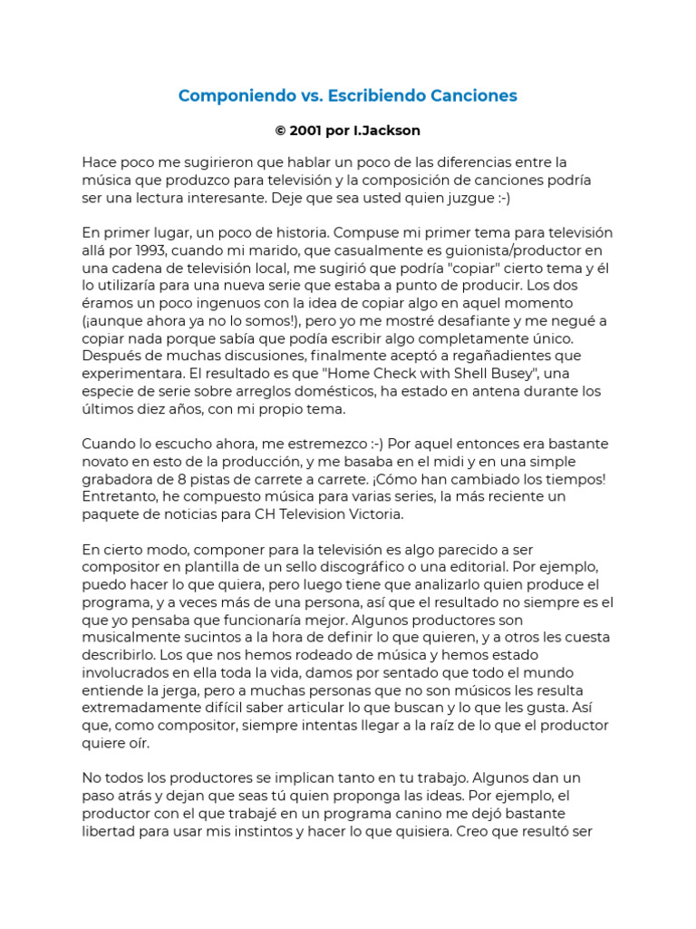 Componiendo vs. Escribiendo Canciones | PDF | Musicología | Entretenimiento