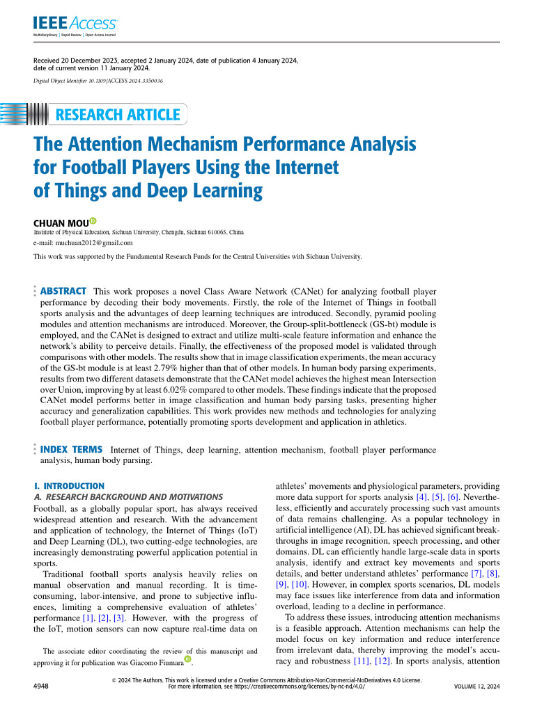 The Attention Mechanism Performance Analysis for Football Players Using the Internet of Things ...