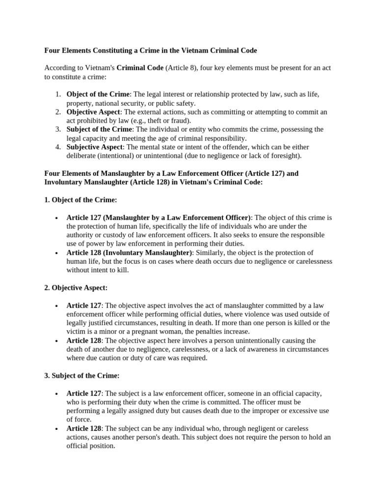 Four Elements Constituting A Crime in The Vietnam Criminal Code | PDF ...