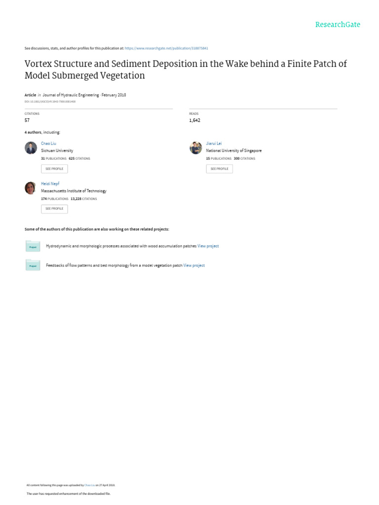 Vortex Structure and Sediment Deposition in The Wake Behind A Finite ...