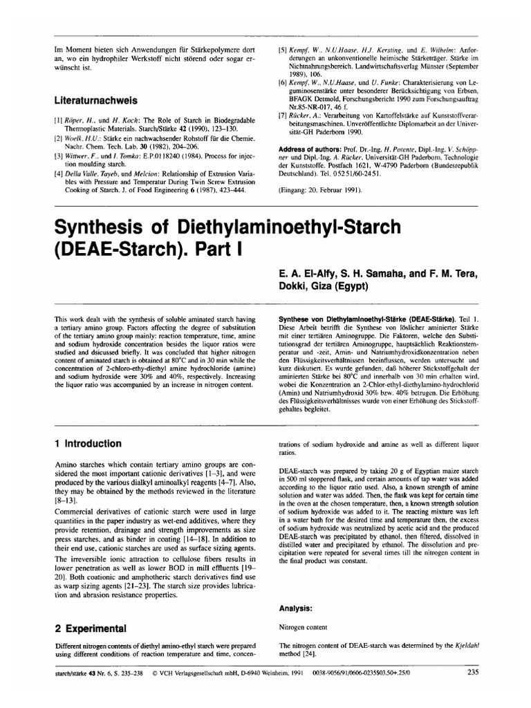Imp Paper 3 Elalfy1991 Synthesis of Diethylamino Ethyl-Starch (DEAE ...