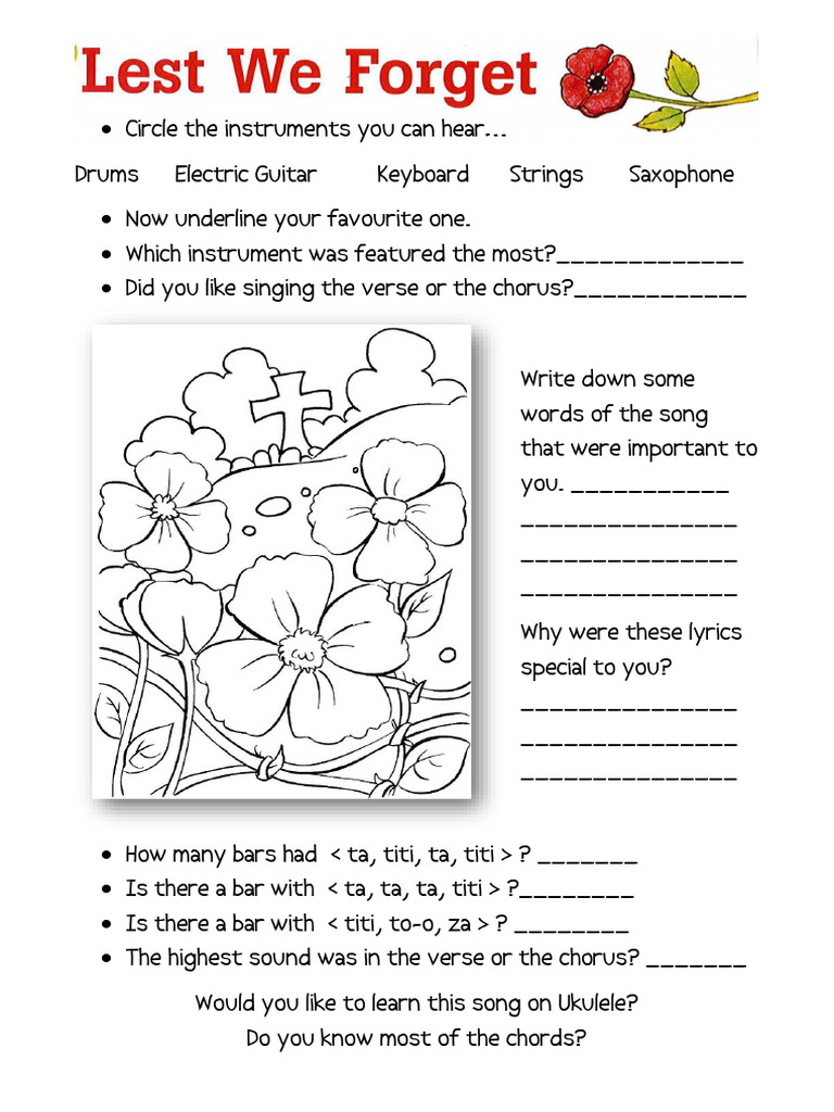 Lest We Forget Song Questions | PDF