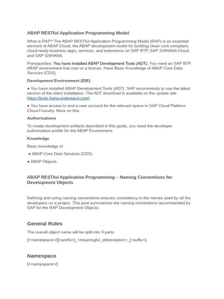 ABAP RESTful Application Programming - Naming Conventions For Development Objects | PDF ...