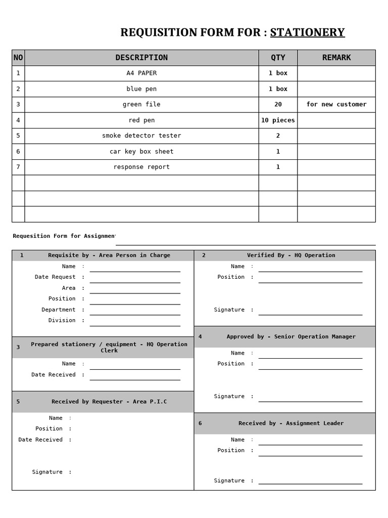 Stationery Requisition Form Template | PDF