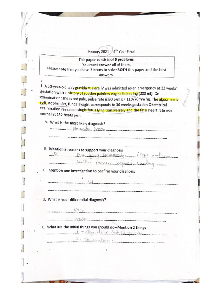 Obs & Gynae Exam 2021 Problem | PDF