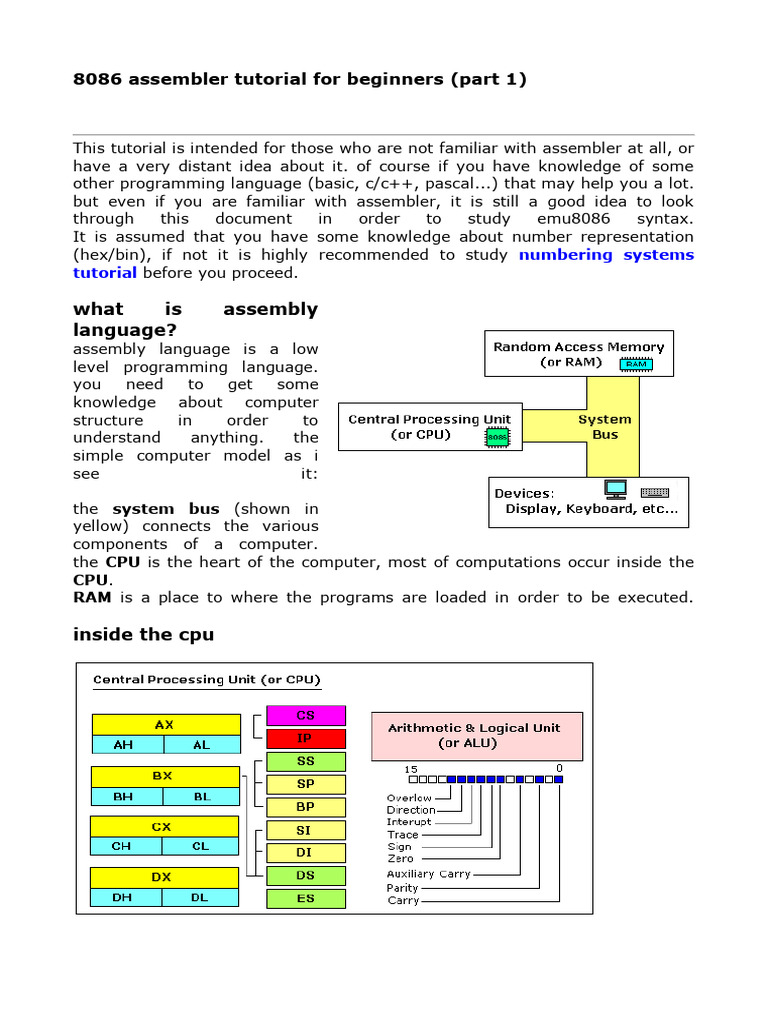 8086 assembler tutorial | PDF | Assembly Language | Computer Architecture 8086 assembler tutorial | PDF | Assembly Language | Computer Architecture