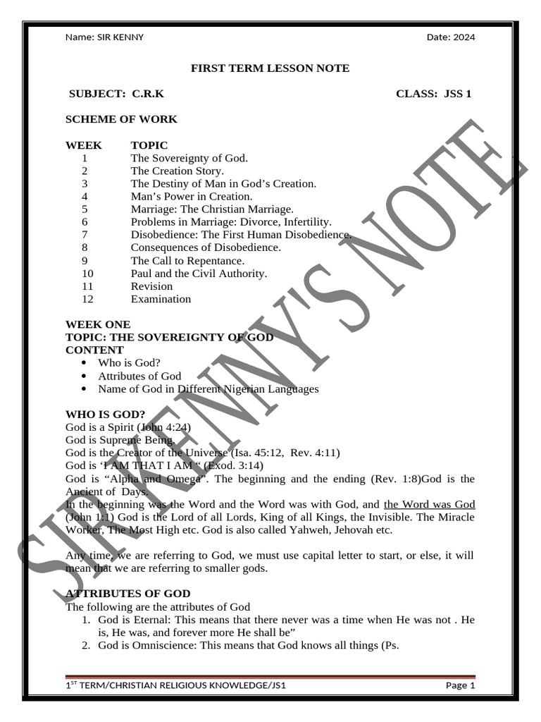 1st Term Jss1 CRK | PDF | Jacob | Rebecca