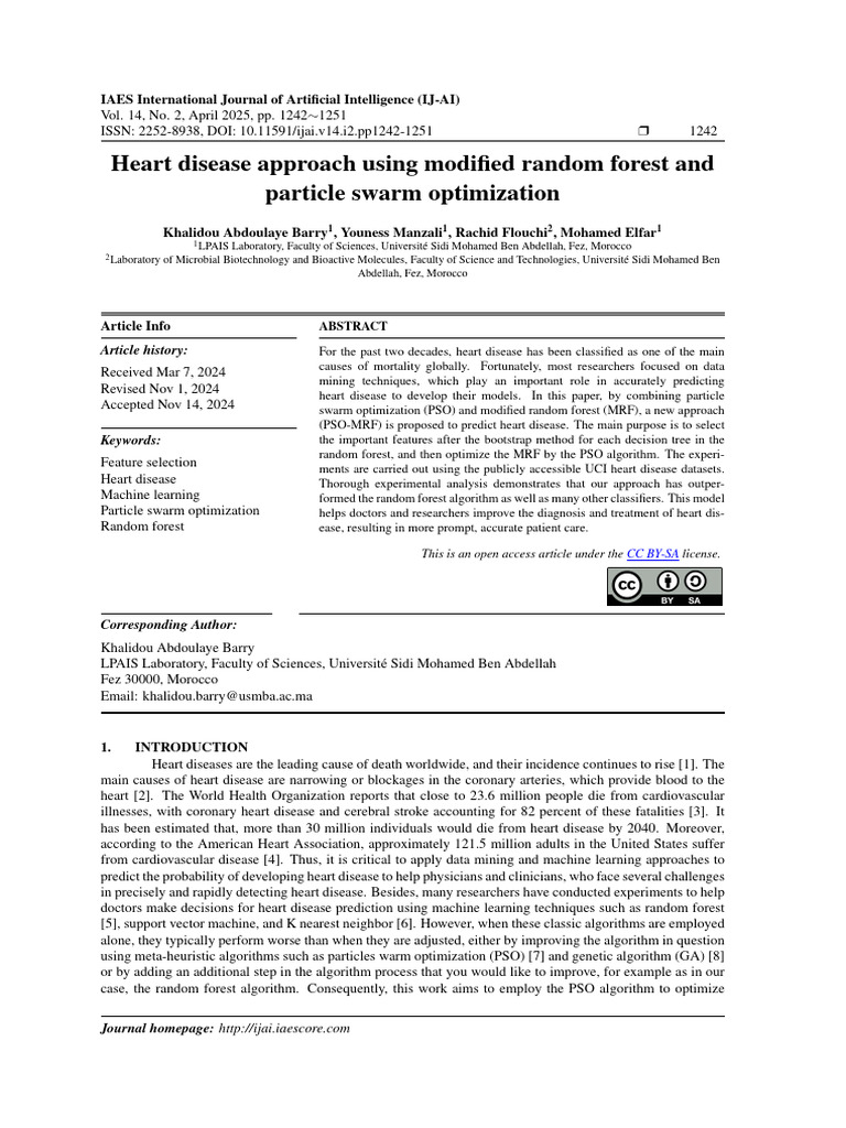 Heart Disease Approach Using Modified Random Forest and Particle Swarm Optimization | PDF ...