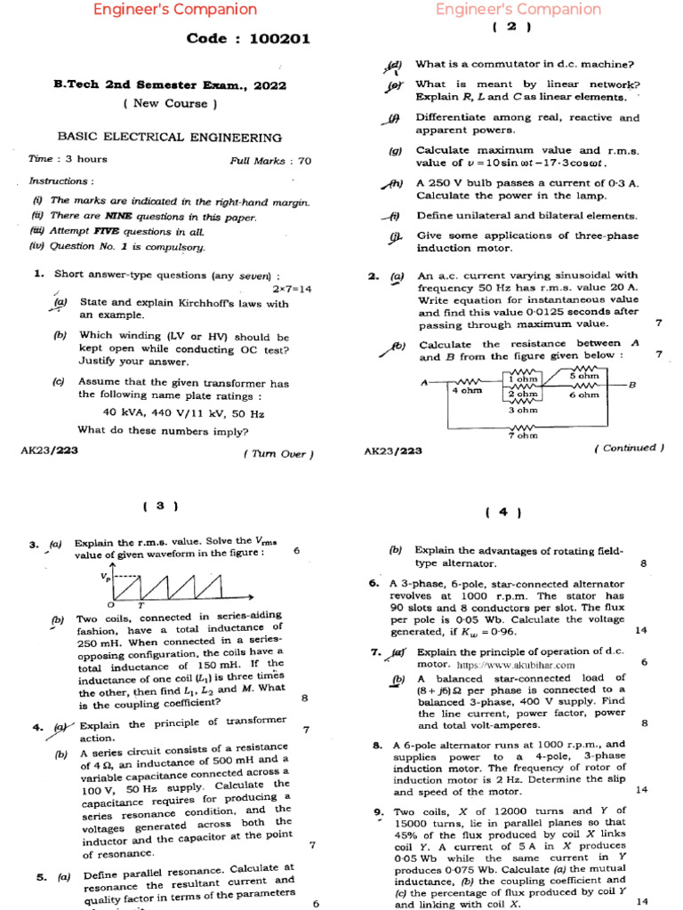 BEE 2022 (2nd Sem) QP | PDF