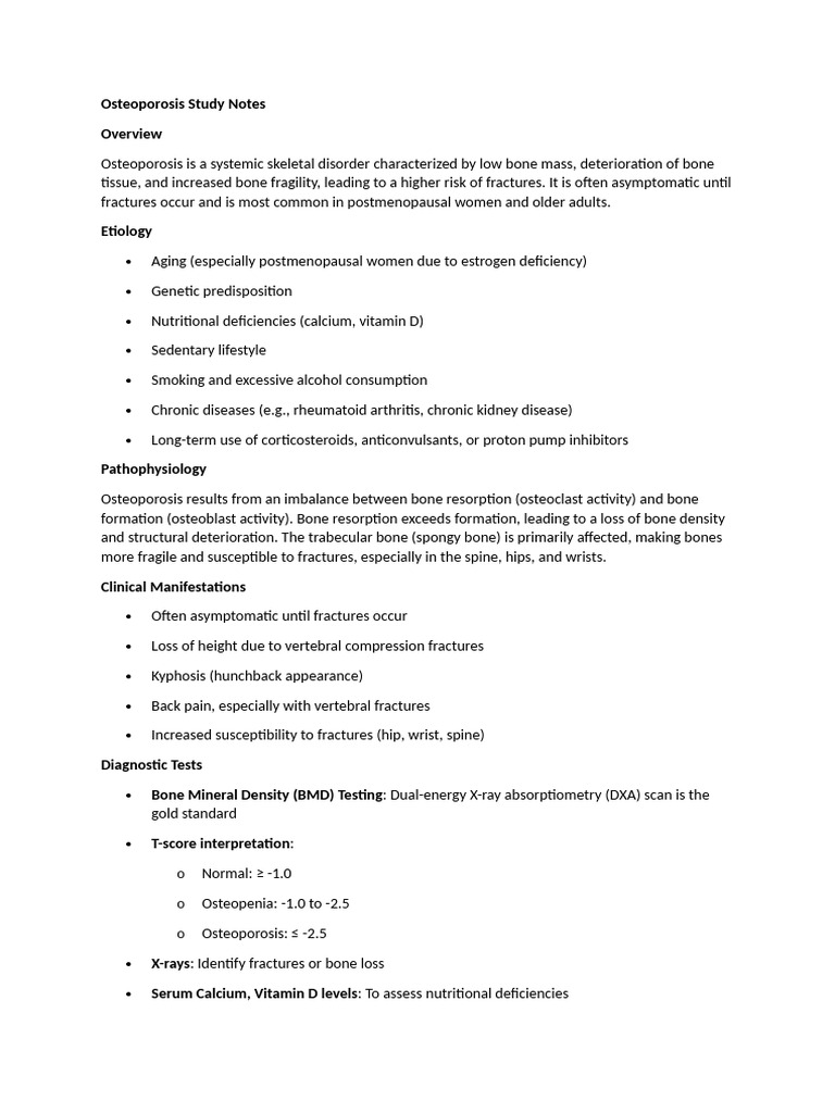 Osteoporosis Study Notes Pdf Osteoporosis Bone