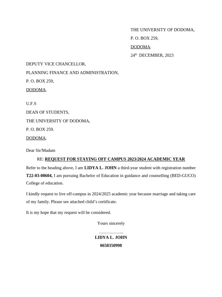 Off-Campus Stay Request for 2024/2025 | PDF