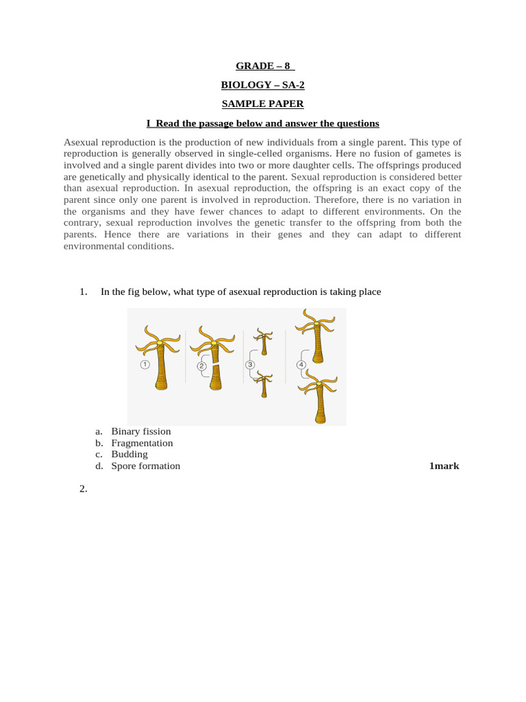 SA2 Grade 8 Biology SAMPLE PAPER 24-25 | PDF | Reproduction | Biology