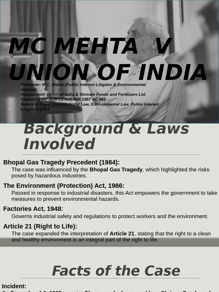 MC Mehta V Union of India | PDF | Environmental Protection | Occupational Safety And Health