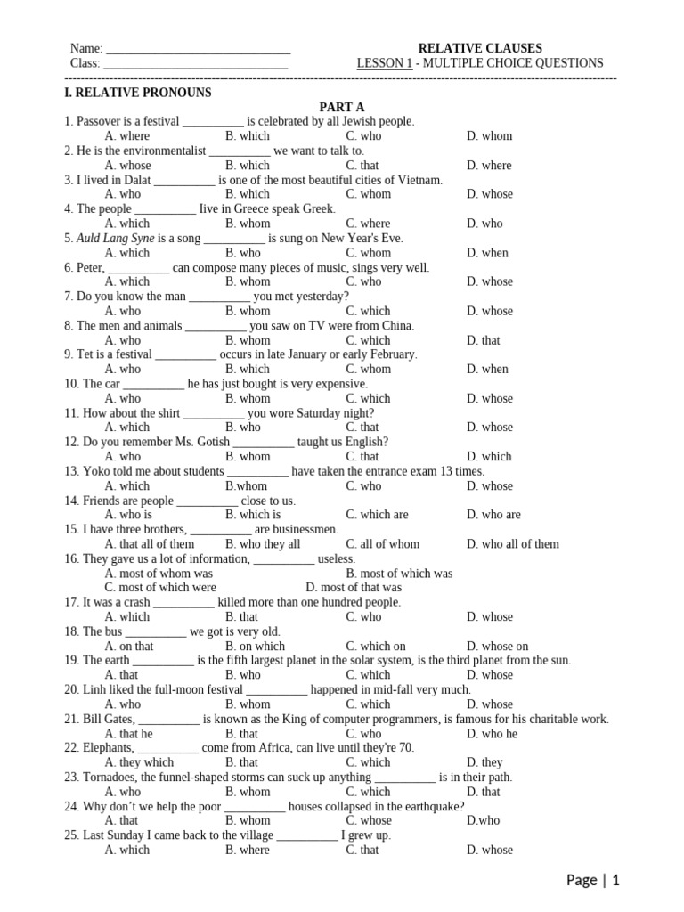 RELATIVE-CLAUSES-2-MULTIPLE-CHOICE | PDF