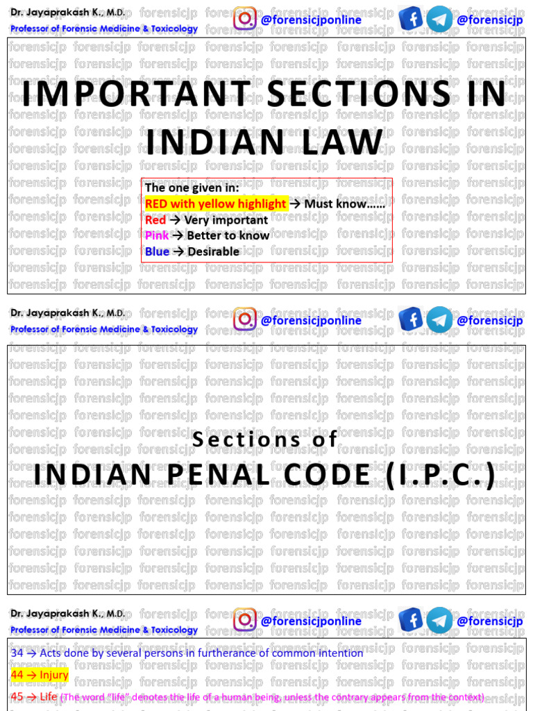 Important Sections in Indian Law - IPC, CRPC, IEA Etc. | PDF | Criminal Justice | Crime & Violence