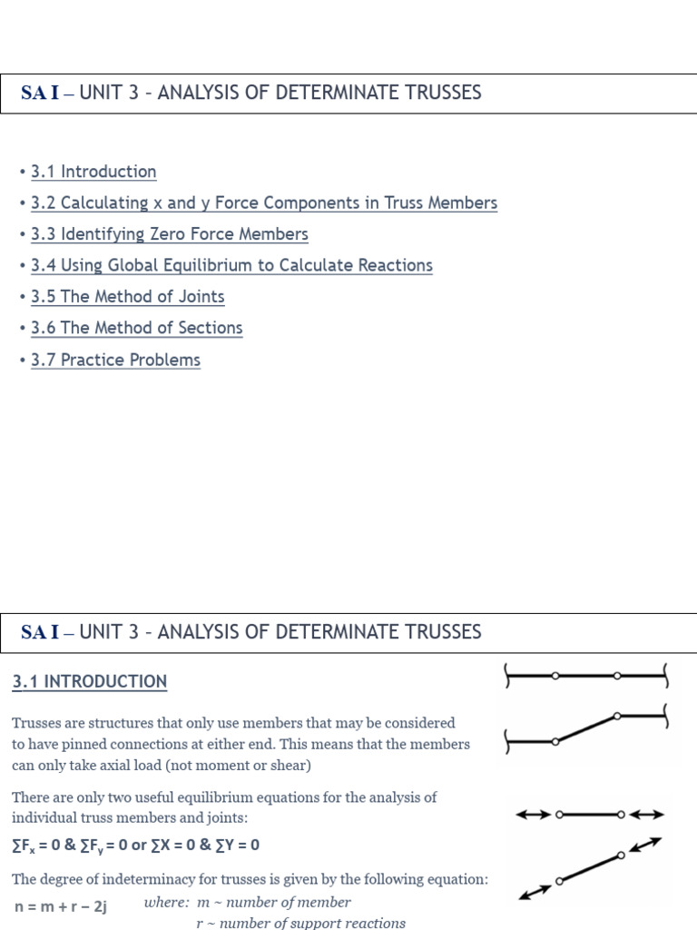 SA1 - Unit 3 Analysis of Statically Determinate Trusses | PDF | Truss ...