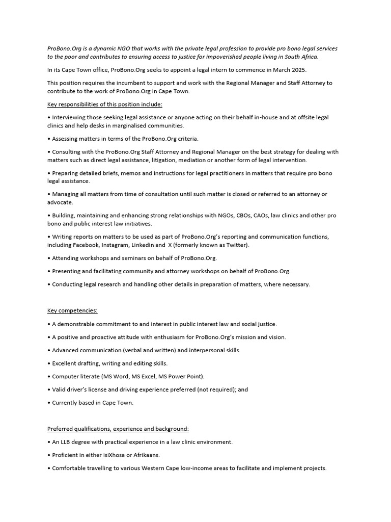 Intern Job Advert Jan 2025 | PDF | Lawyer | Legal Aid