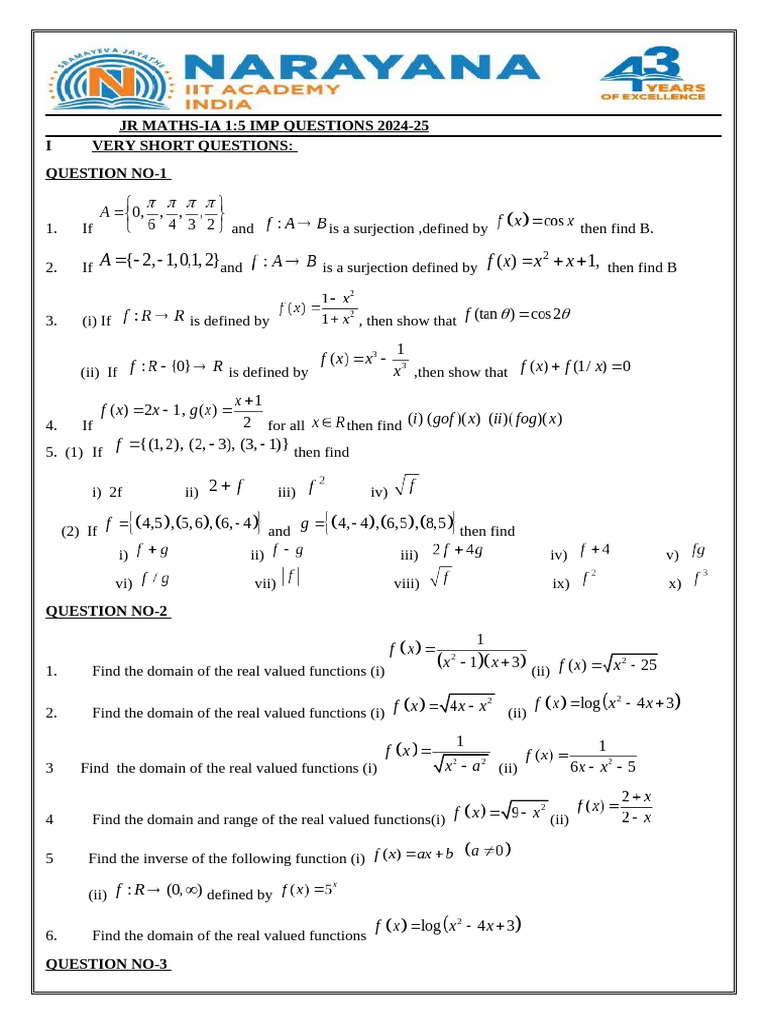 2024 - 2025 Maths-1a Imp Questions | PDF | Function (Mathematics) | Triangle