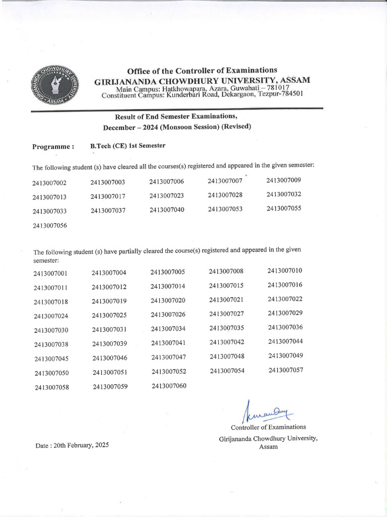 Revised Results - ESE Monsoon 2024 | PDF