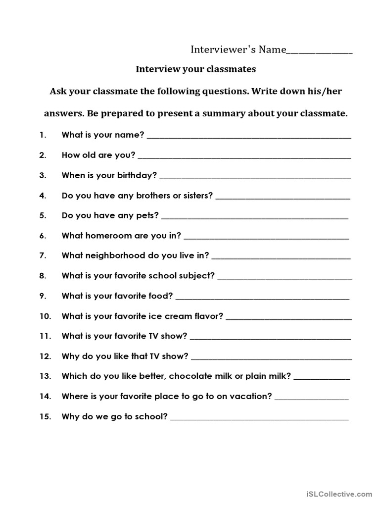 Interviewing Your Classmates | PDF