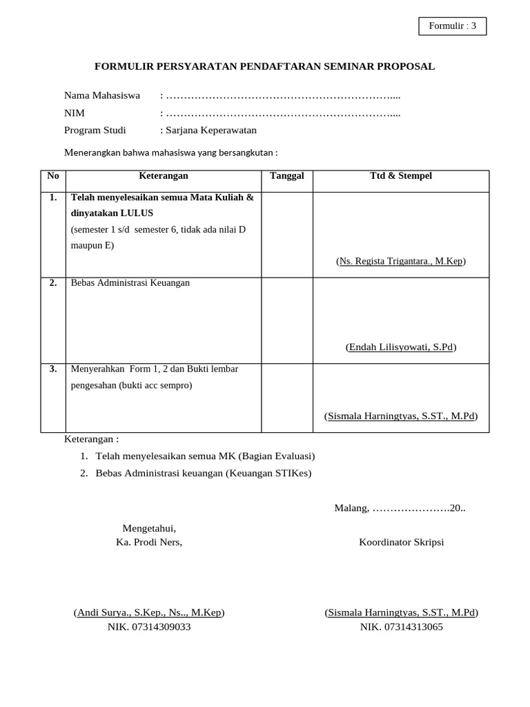 3-FORMULIR PERSYARATAN PENDAFTARAN SEMINAR PROPOSAL | PDF