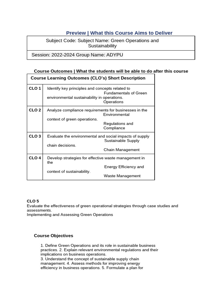 Green Operations and Sustainability Course | PDF | Waste Management ...