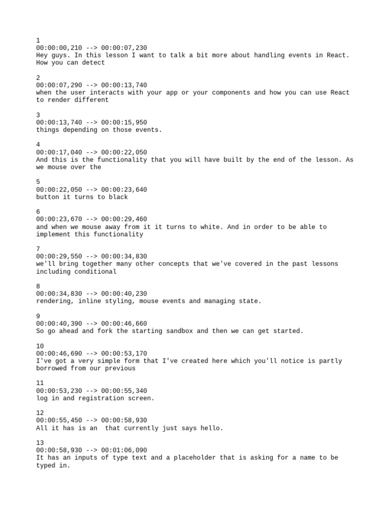 035 Event Handling In React En Srt Pdf Button Computing Software Engineering