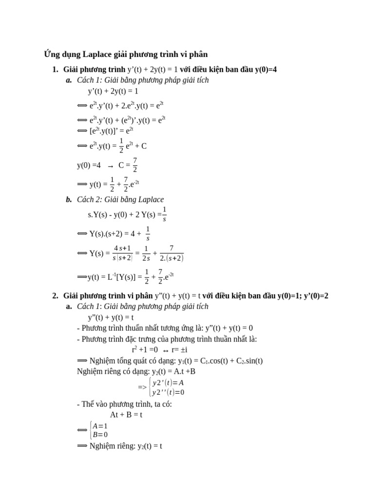 Ứng dụng Laplace giải ptvp | PDF
