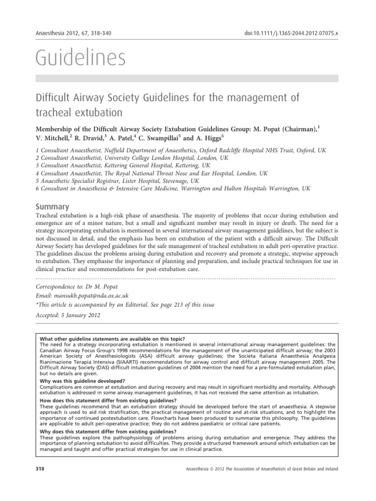 Anaesthesia - 2012 - Difficult Airway Society Guidelines For The ...
