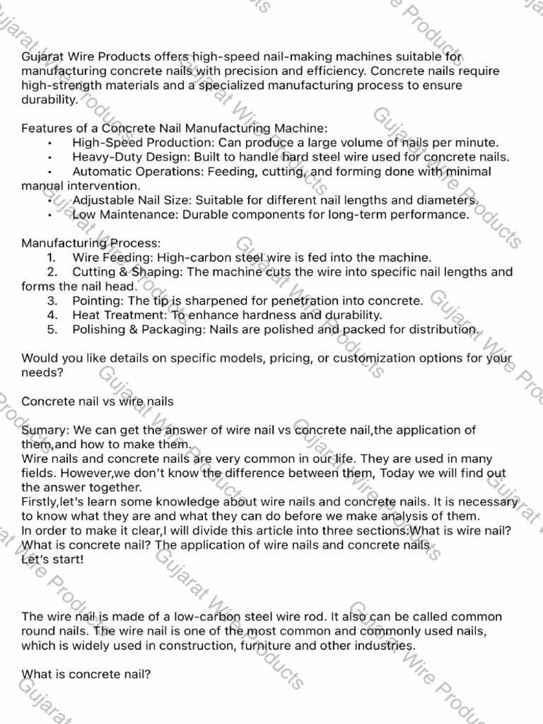 Concrete Nail Manufacturing Process | PDF