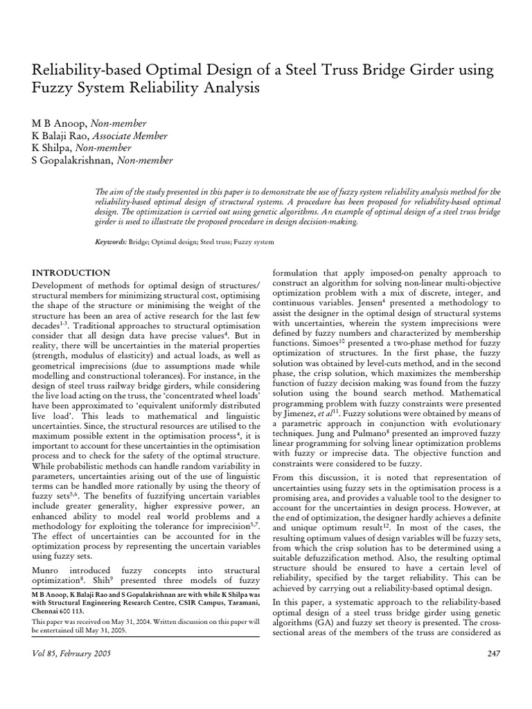 Reliability-Based Optimal Design of A Steel Truss Bridge Girder Using Fuzzy System Reliability ...
