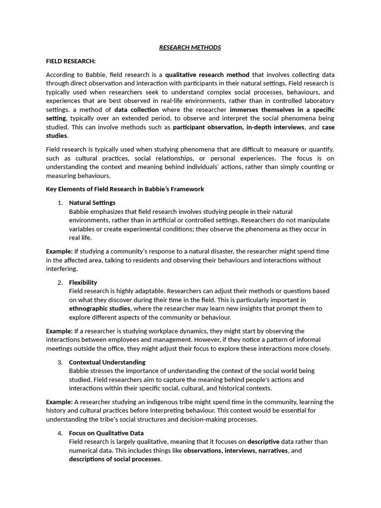 Field Research Methods Overview | PDF | Qualitative Research | Field ...