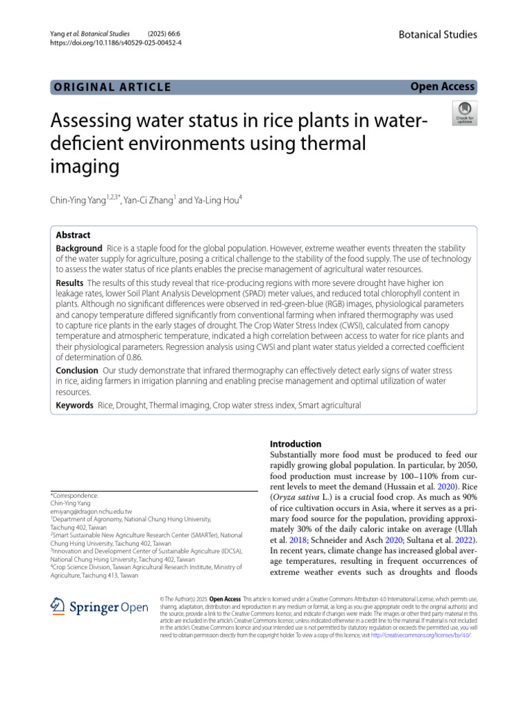 Assessing water status in rice plants in waterdeficient environments ...