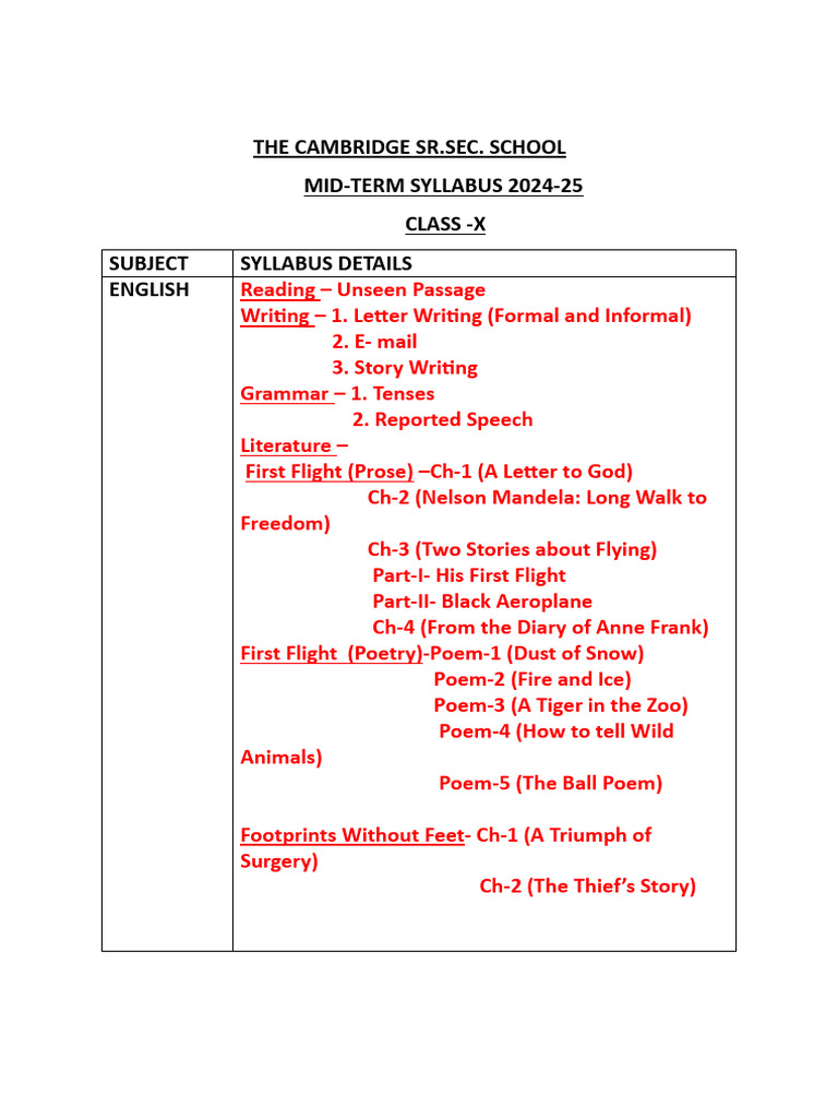 CLASS -X MID-TERM SYLLABUS 2024-26 (1) | PDF