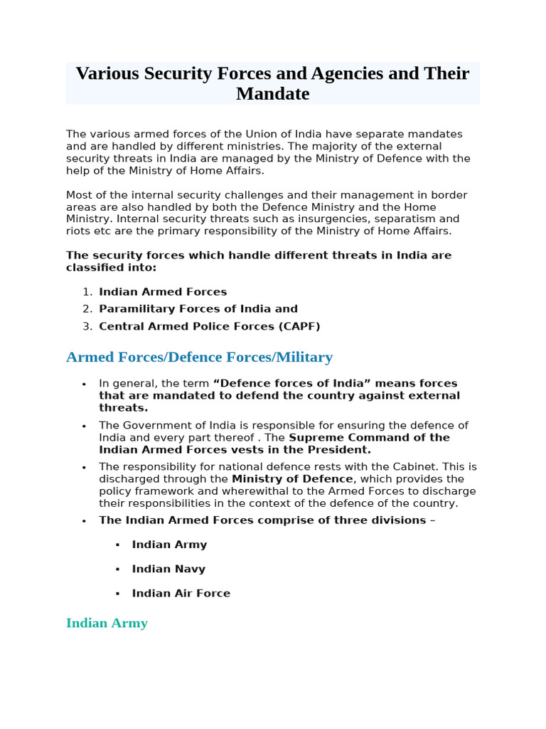 Overview of India's Security Forces | PDF | Government Of India | Military