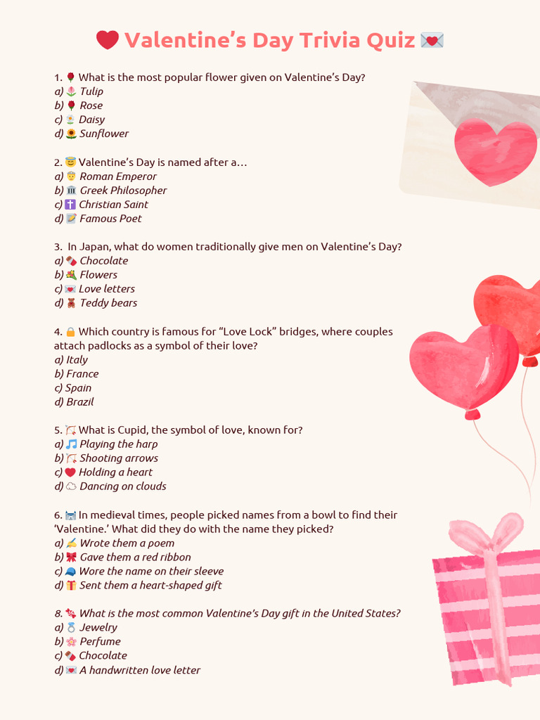 Valentine's Day Trivia Quiz | PDF | Valentine's Day