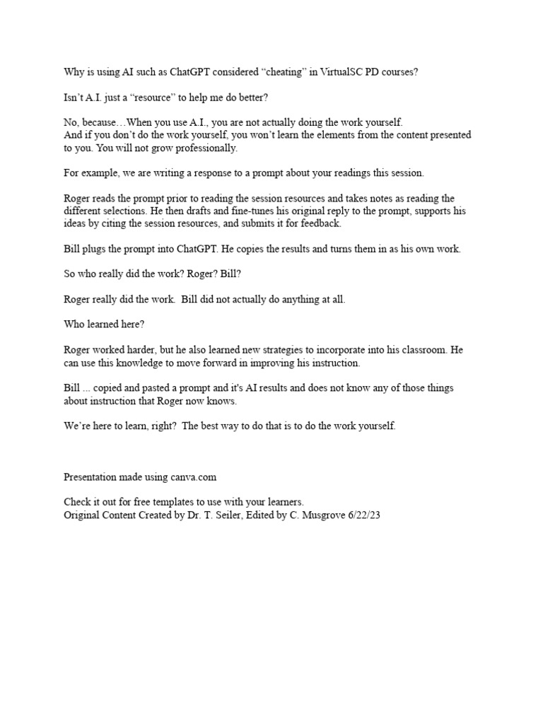 Why Is Using ChatGPT Cheating Transcript | PDF