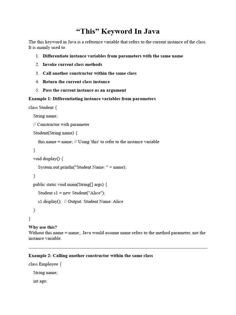 Understanding 'this' Keyword in Java | PDF | Constructor (Object Oriented Programming) | Programming