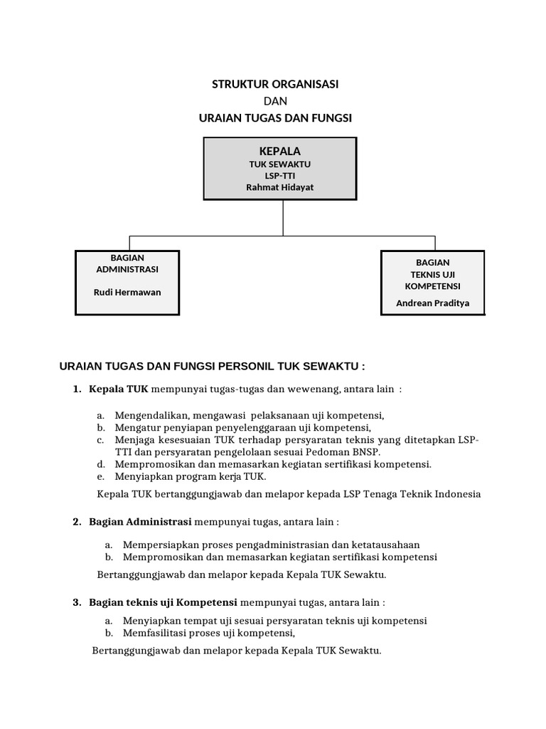 Struktur & Tugas TUK Sewaktu | PDF