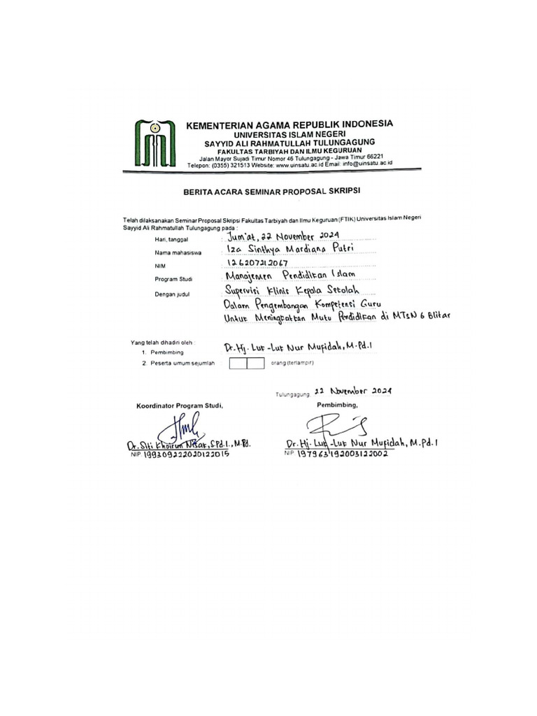 BERITA ACARA Iza Sinthya Mardiana Putri 126207212067 | PDF