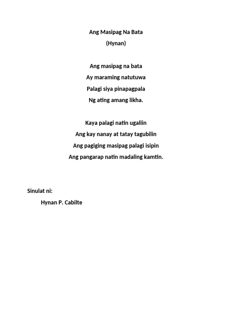 Tula Ni Hynan Assingnment Hit Filipino | PDF