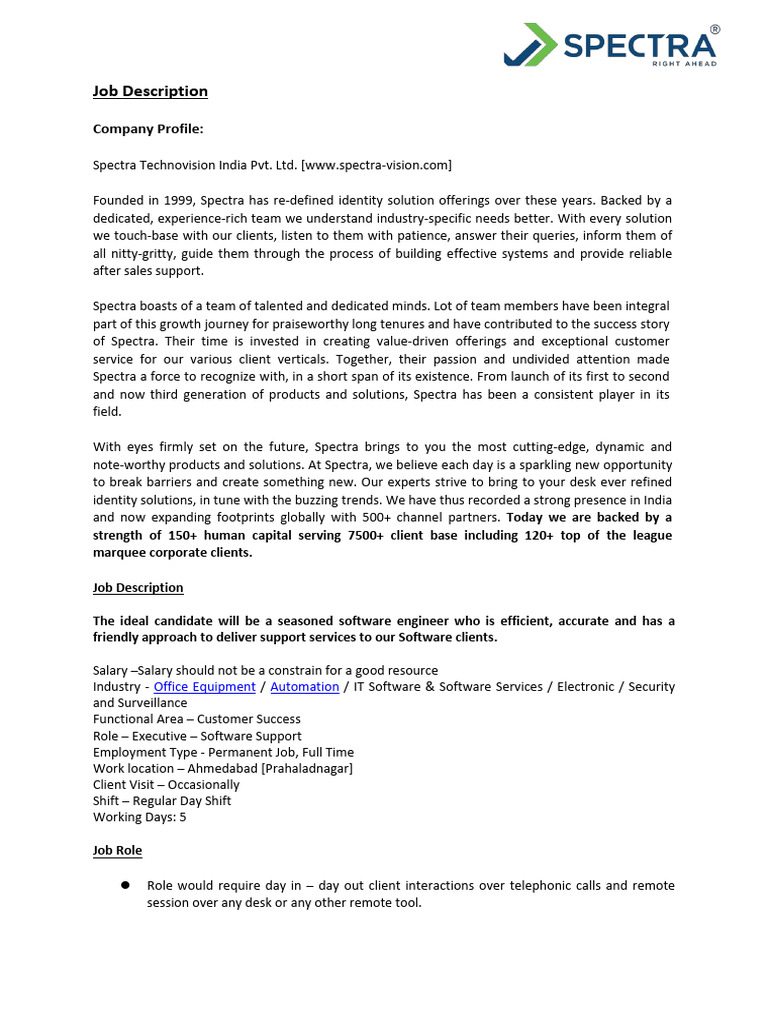 Software Support Executive Job Description | PDF | Databases | Sql