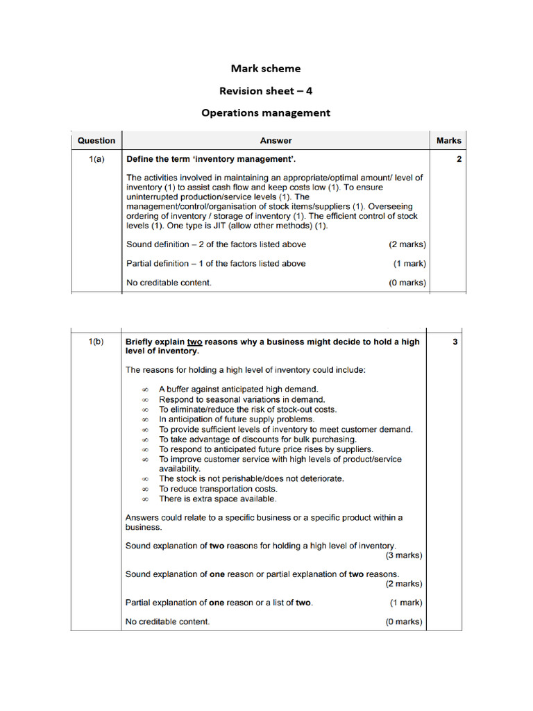 Mark Scheme - Revision Sheet 6. | PDF