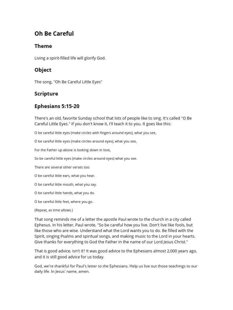 Oh Be Careful Sabbath 17 TH August | PDF