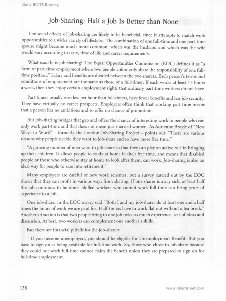 Job Sharing - Basic-IELTS-Reading - U16 P2 | PDF | Employment | Pension